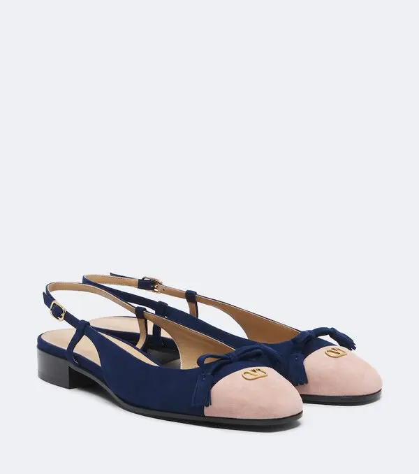 Valentino Garavani Suede Slingback Flats With Bow Detailing - Blue