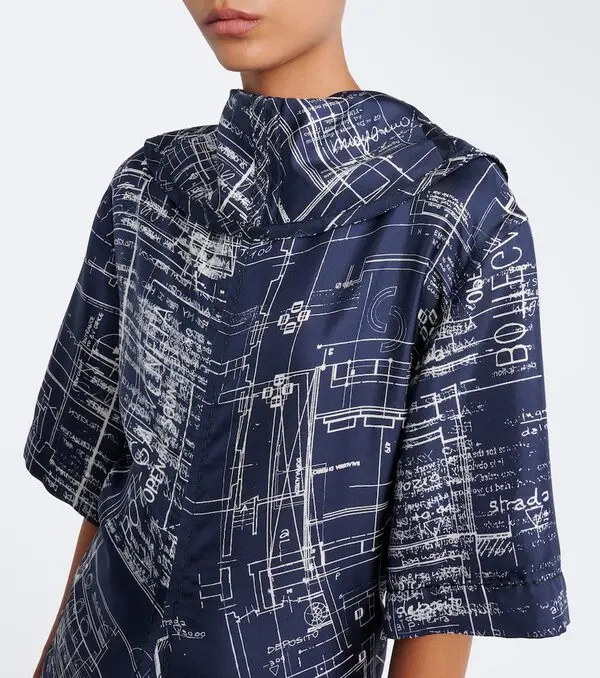 Bottega Veneta Printed Silk Twill Midi Dress