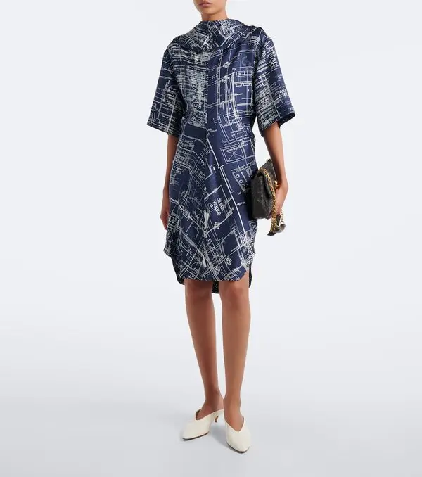 Bottega Veneta Printed Silk Twill Midi Dress