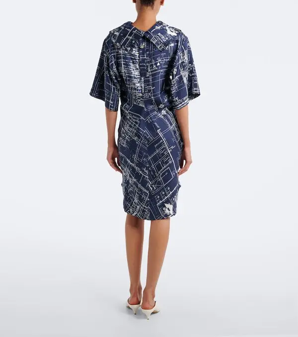 Bottega Veneta Printed Silk Twill Midi Dress