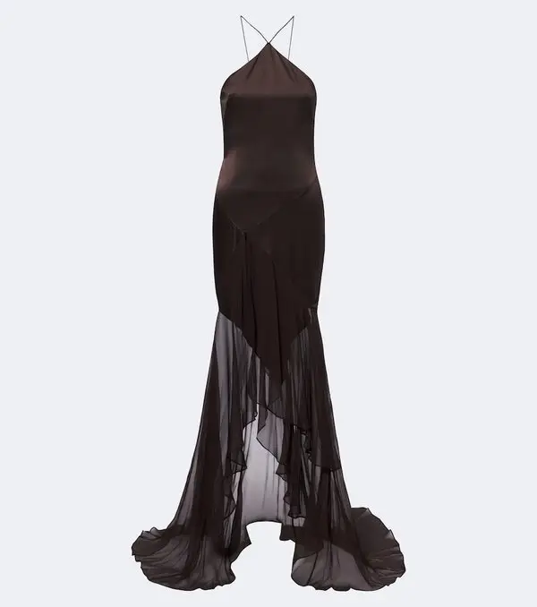 Alex Perry Halterneck Silk Gown - Brown