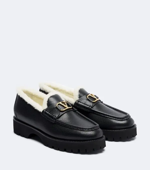 Valentino Garavani Vlogo Leather Loafers - Black
