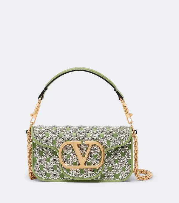 Valentino Garavani Loco Small Embellished Satin Shoulder Bag - Green