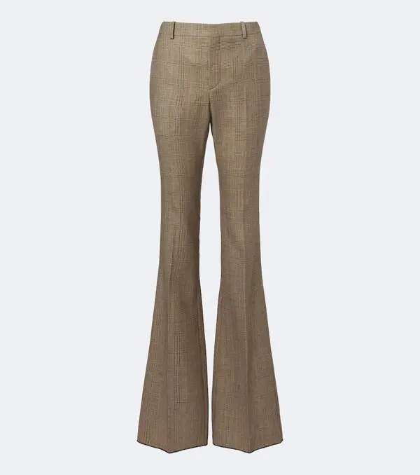 Saint Laurent Prince Of Wales Wool Flared Pants - Beige