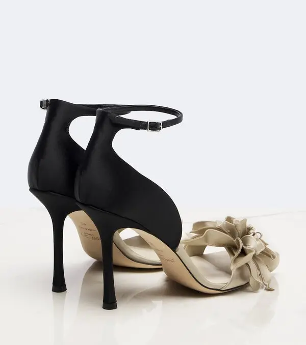 JIMMY CHOO Coko Floral Appliqué Sandals - Black
