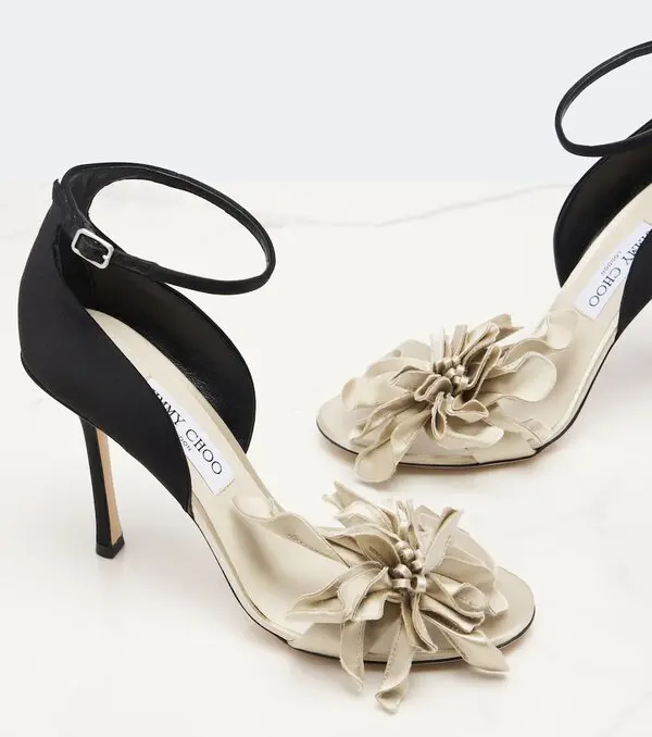 JIMMY CHOO Coko Floral Appliqué Sandals - Black