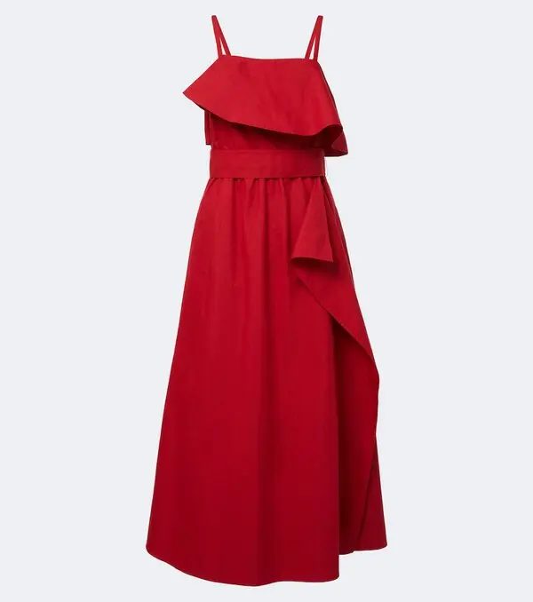 Proenza Schouler Reign Ruffled Cotton-blend Midi Dress - Red