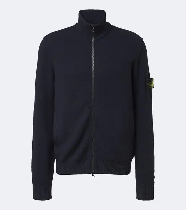 Stone Island Compass Badge Virgin Wool Zip-up Cardigan