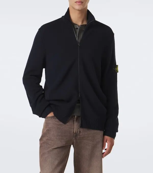 Stone Island Compass Badge Virgin Wool Zip-up Cardigan