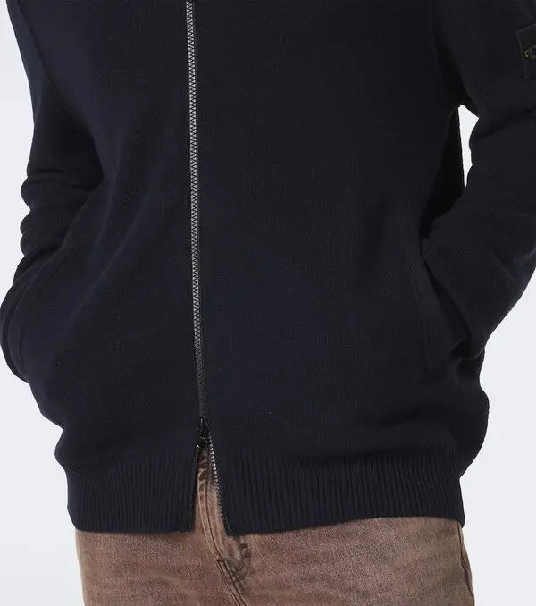 Stone Island Compass Badge Virgin Wool Zip-up Cardigan