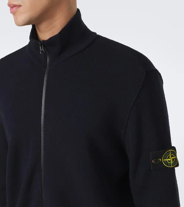 Stone Island Compass Badge Virgin Wool Zip-up Cardigan