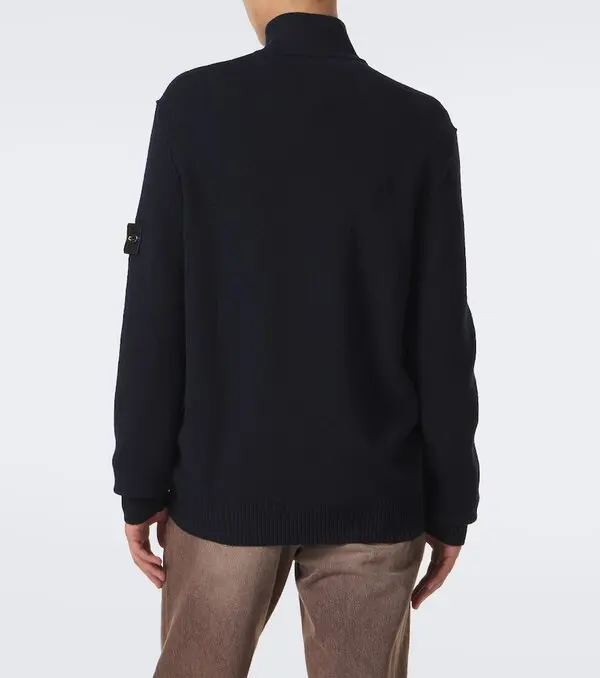 Stone Island Compass Badge Virgin Wool Zip-up Cardigan