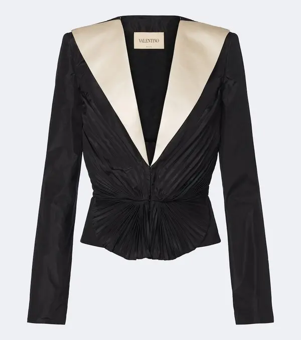 Valentino Garavani Plisse Silk Taffeta Blazer - Black