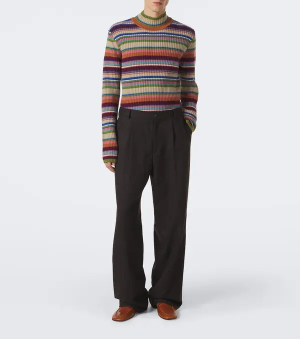 Dries Van Noten Ribbed-knit Striped Wool Sweater
