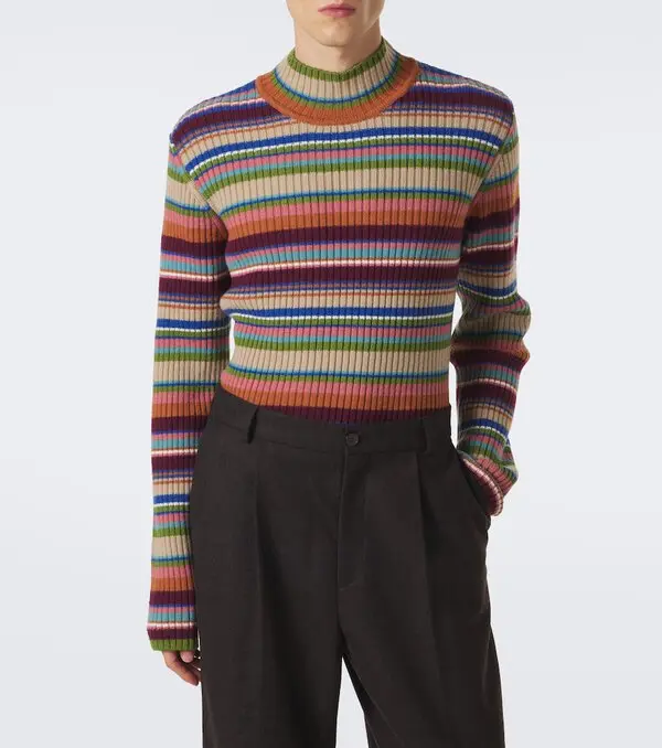 Dries Van Noten Ribbed-knit Striped Wool Sweater