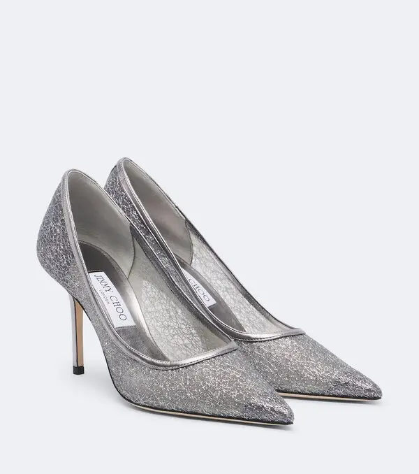 JIMMY CHOO Love Embroidered Glitter Pumps - Silver