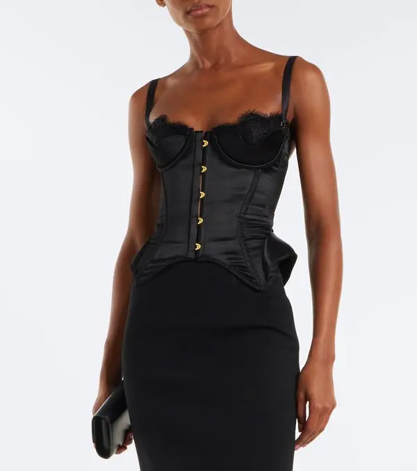 MARIA LUCIA HOHAN Samya Lace-trimmed Satin Bustier Top