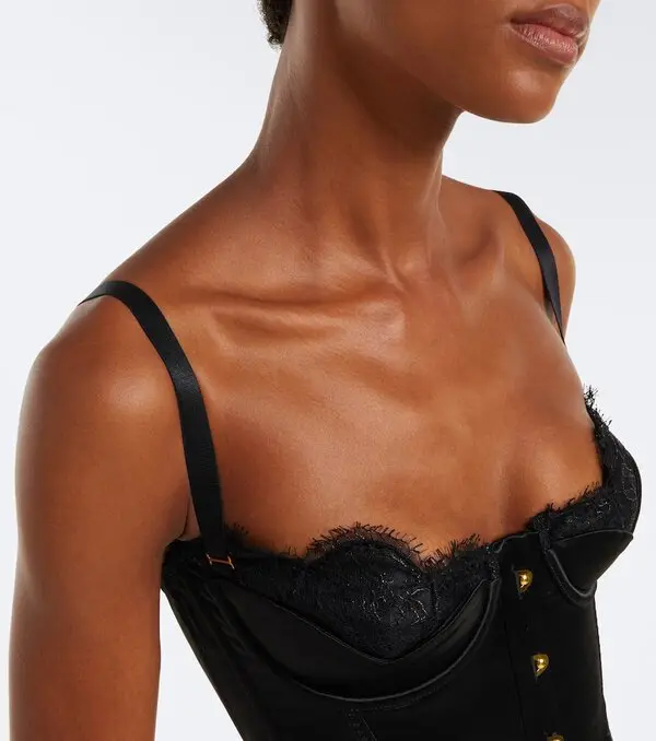 MARIA LUCIA HOHAN Samya Lace-trimmed Satin Bustier Top