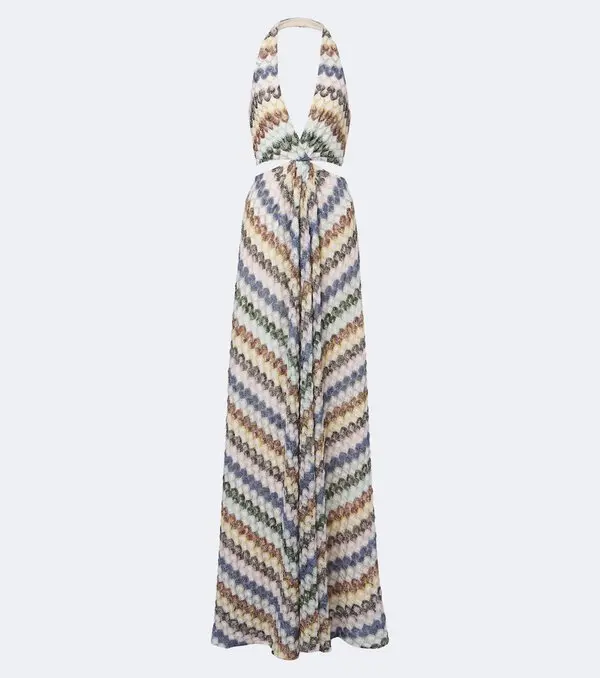 Missoni Cutout Halterneck Lame Maxi Dress - Multicoloured