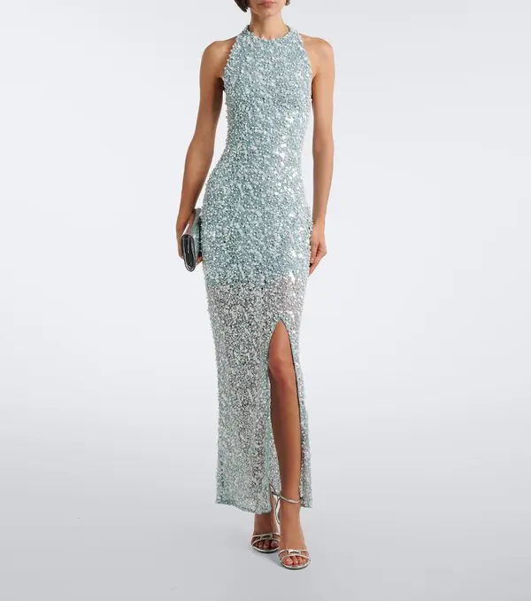 LA FUORI Halterneck Sequined Gown