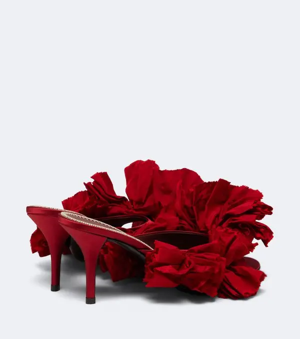 Magda Butrym Floral Appliqué Satin Mules