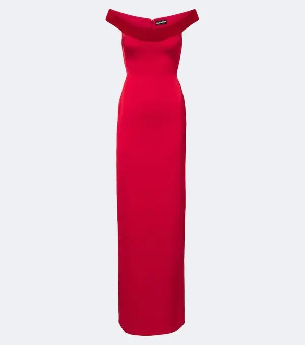 David Koma Velvet-trimmed Off-shoulder Satin Gown - Red