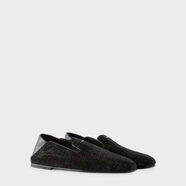 GIUSEPPE ZANOTTI Perforated Suede And Rhinestone Loafer With Nappa Leather Heel