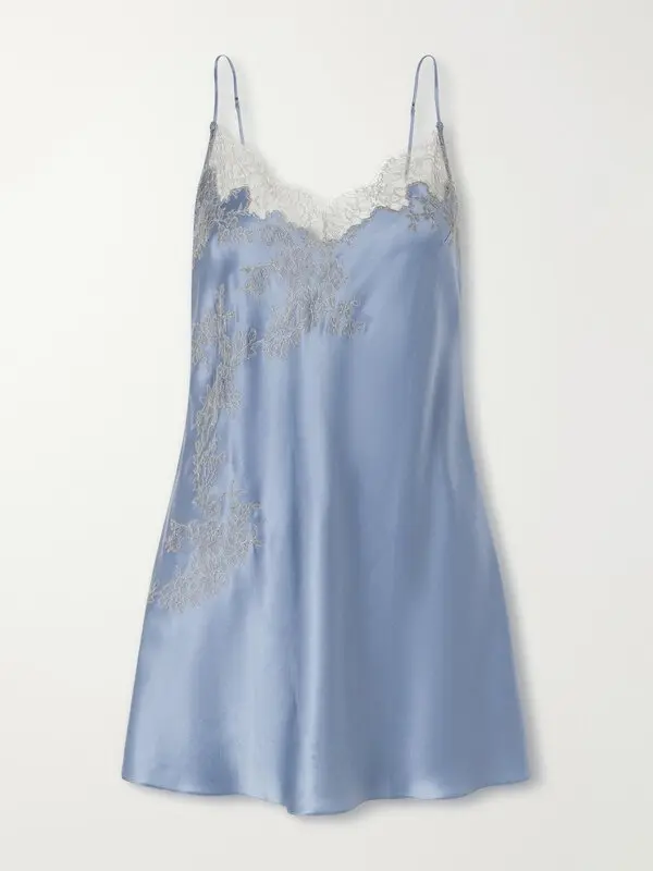 Carine Gilson Lace-embroidered Silk-satin Mini Dress - Blue