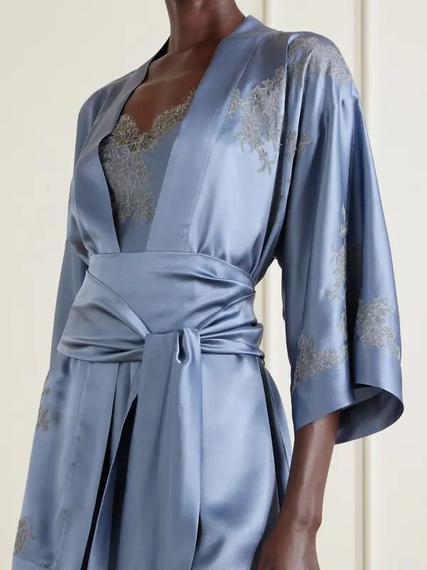 Carine Gilson Lace-embroidered Silk-satin Robe