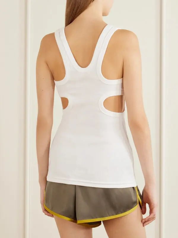 Tibi Ribbed Stretch-cotton Cut-out Tank