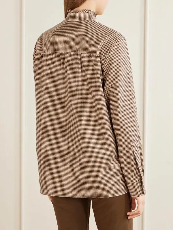 Purdey Logo-embroidered Ruffled Checked Cotton Shirt