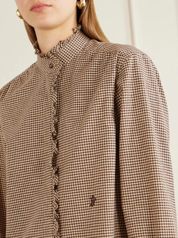 Purdey Logo-embroidered Ruffled Checked Cotton Shirt