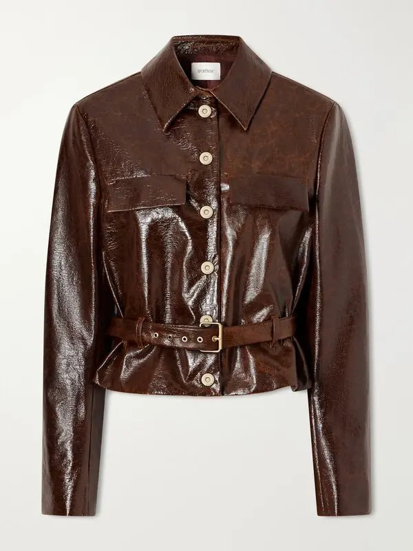 Sportmax Canditi Cropped Belted Coated-cotton Jacket - Brown