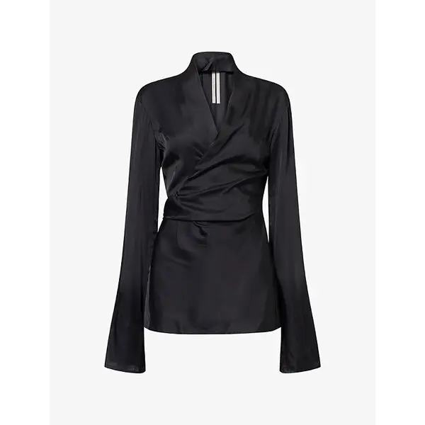 Rick Owens Laura Wrap-round Satin Top - Black