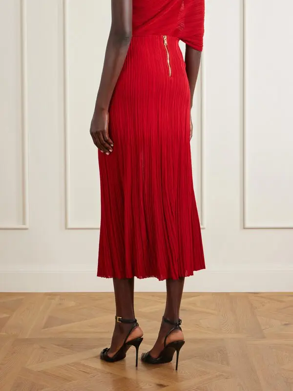 Balmain Plissé-crepe Midi Skirt