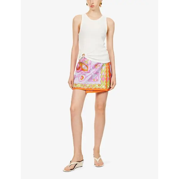 Emilio Pucci Printed Wrap-over Silk Mini Skirt