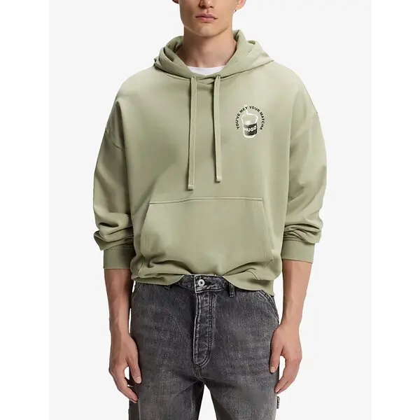 Hugo Branded Matcha Cotton-jersey Hoodie