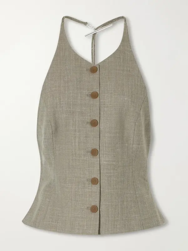 Christopher Esber Banyan Crystal-embellished Wool And Linen-blend Vest
