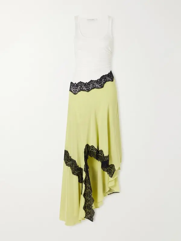 Christopher Esber Cutaway Asymmetric Lace-trimmed Ruched Stretch-jersey And Crepe Dress - Multi