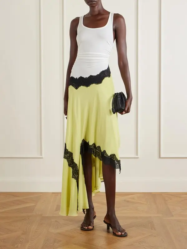Christopher Esber Cutaway Asymmetric Lace-trimmed Ruched Stretch-jersey And Crepe Maxi Dress - Multi