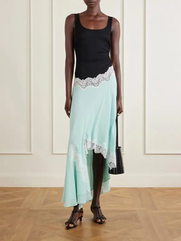 Christopher Esber Cutaway Asymmetric Lace-trimmed Ruched Stretch-jersey And Crepe Dress - Multi
