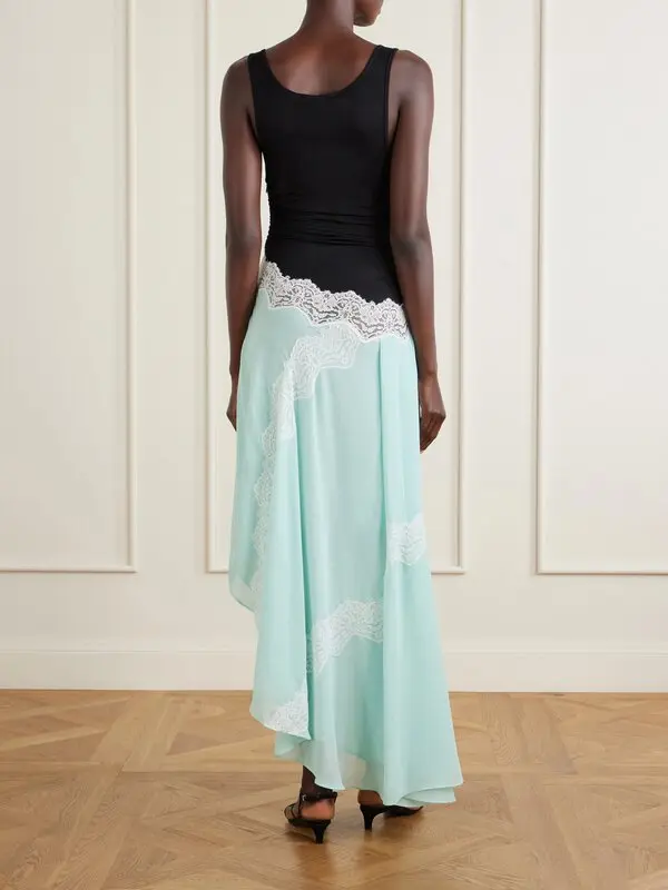Christopher Esber Cutaway Asymmetric Lace-trimmed Ruched Stretch-jersey And Crepe Dress - Multi