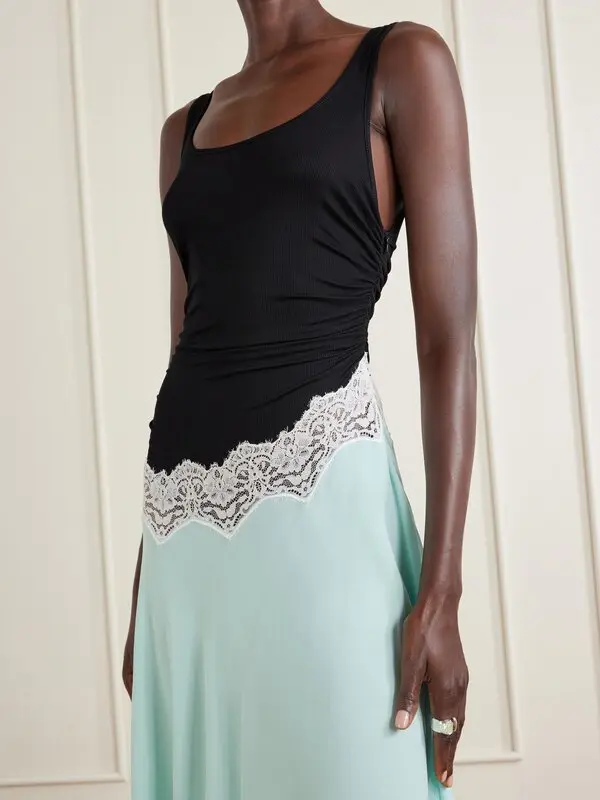 Christopher Esber Cutaway Asymmetric Lace-trimmed Ruched Stretch-jersey And Crepe Dress - Multi