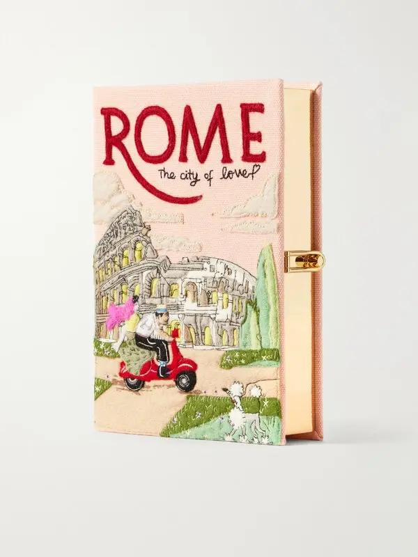 OLYMPIA LE-TAN Rome Embroidered Canvas Clutch - Pink