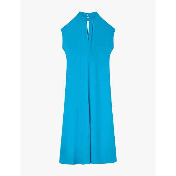 Whistles Twist-neck Cap-sleeved Crepe Midi Dress - Blue