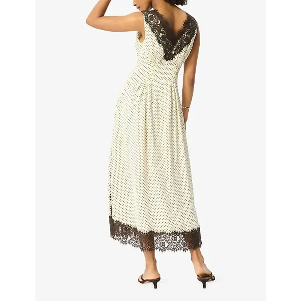 Whistles Polka-dot Lace-trim Woven Maxi Dress