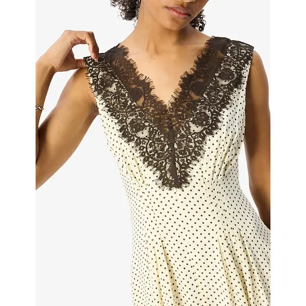 Whistles Polka-dot Lace-trim Woven Maxi Dress