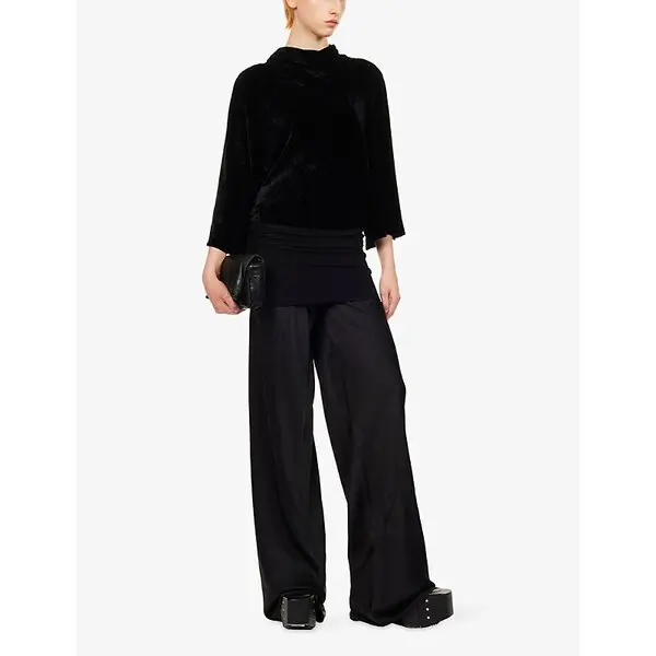 Rick Owens Long-sleeve Draped Velvet Silk-blend Top