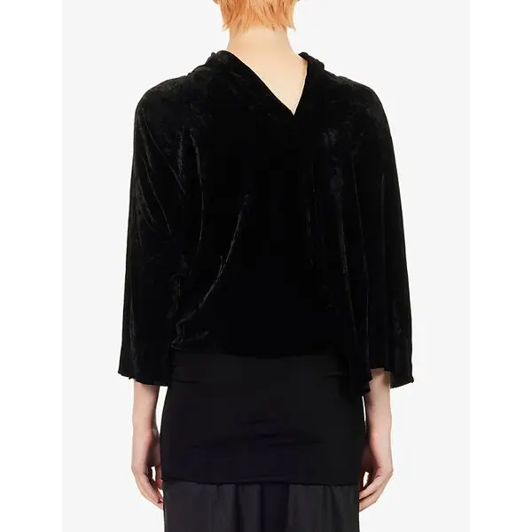 Rick Owens Long-sleeve Draped Velvet Silk-blend Top