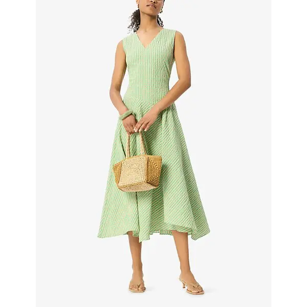 Whistles Checked Asymmetric Cotton Midi Dress